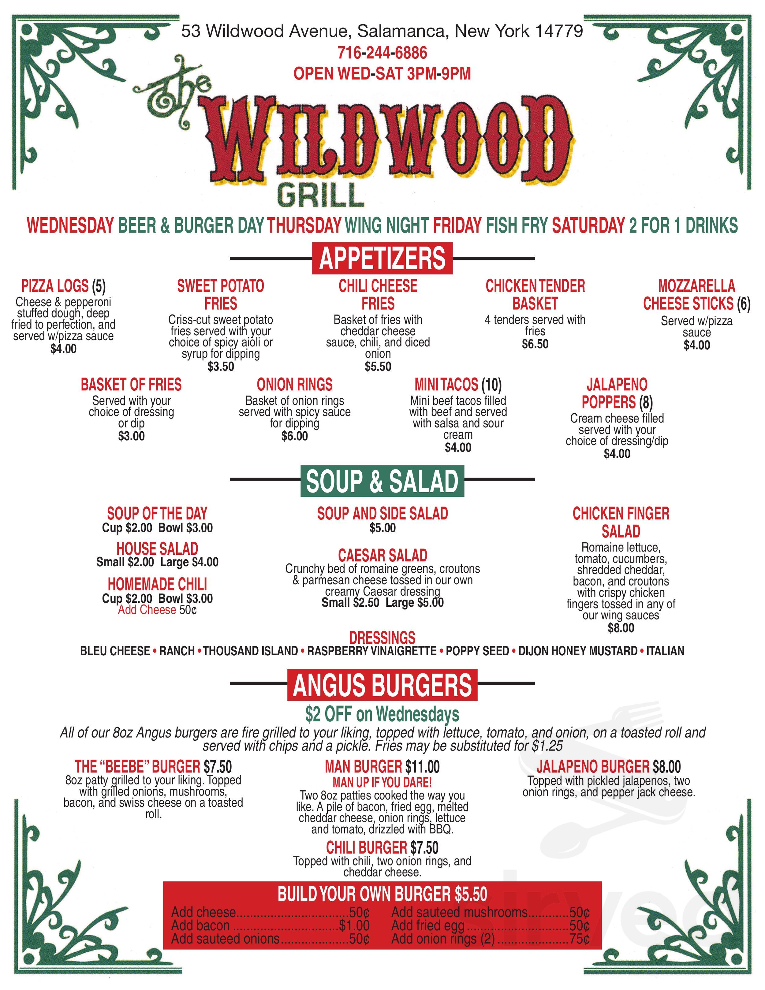 The Wildwood Grill and Saloon menus in Salamanca, New York, United States