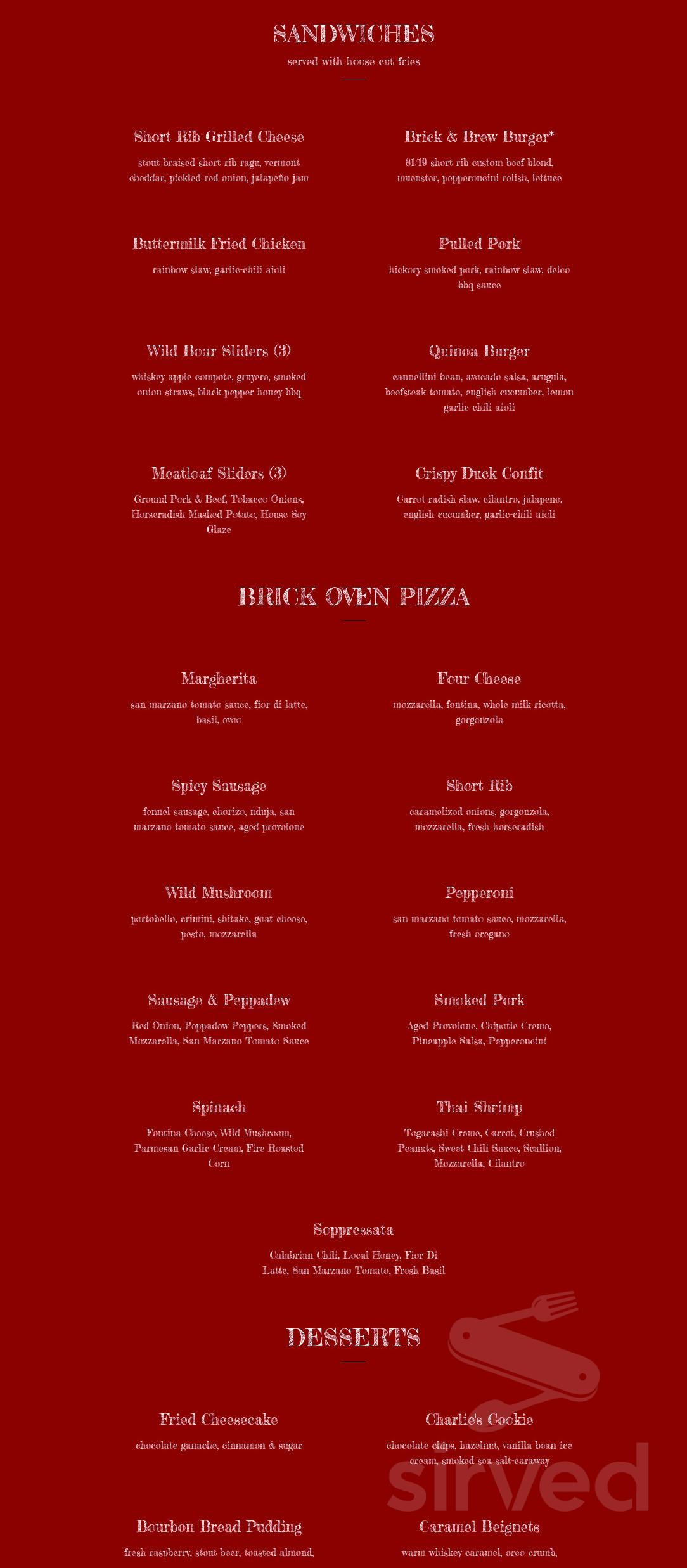 Brick & Brew Menu - Havertown, Pennsylvania | Sirved