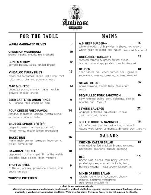 Ambrose Butchery menu in Fremont, California, USA