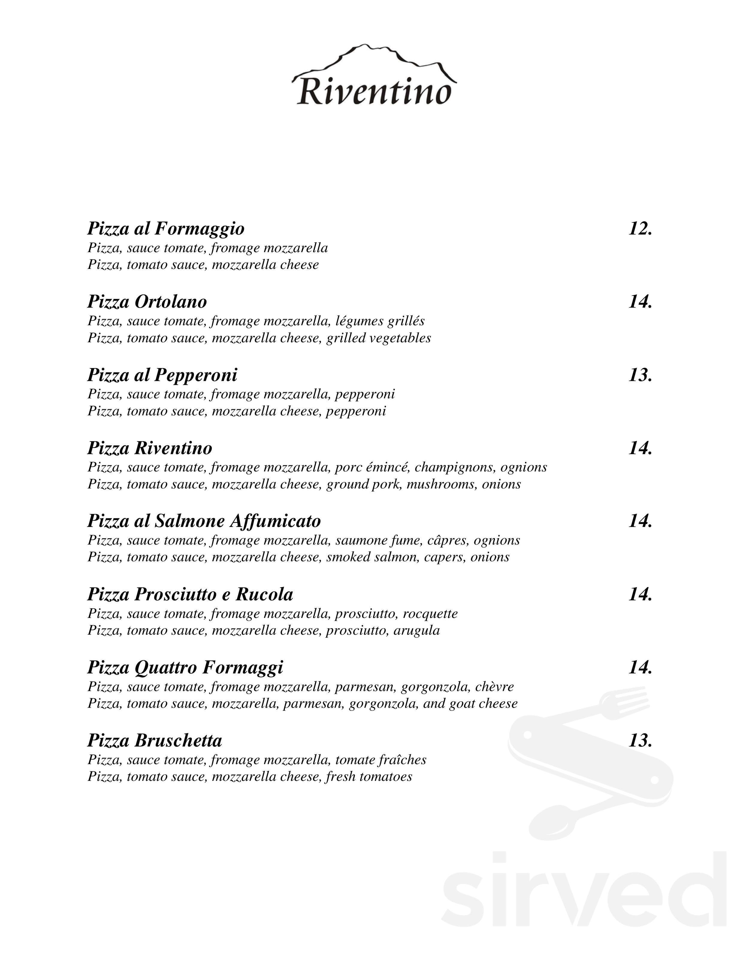 Menu - Lasalle QC's Riventino | Sirved