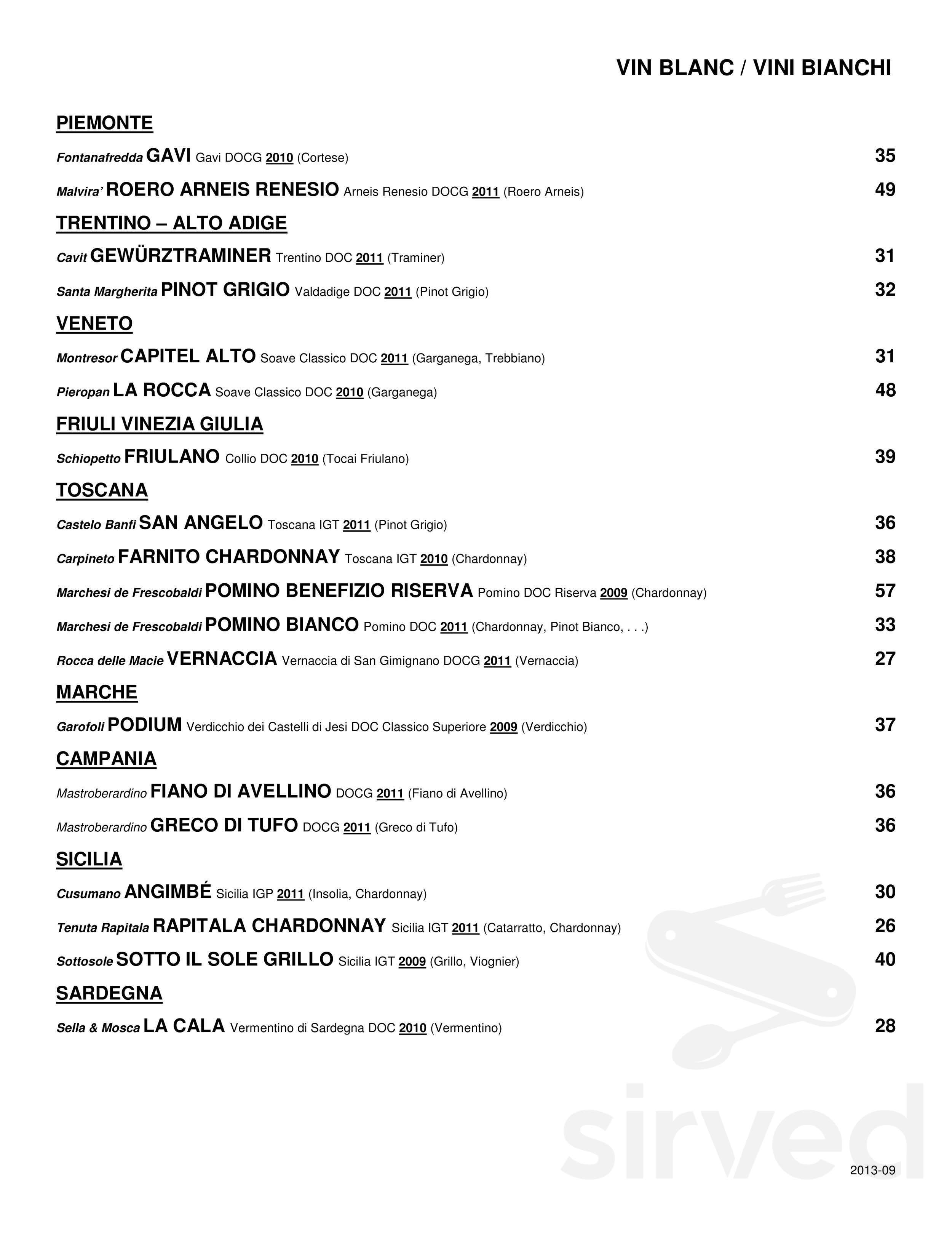 Riventino menu in LaSalle, Quebec, Canada