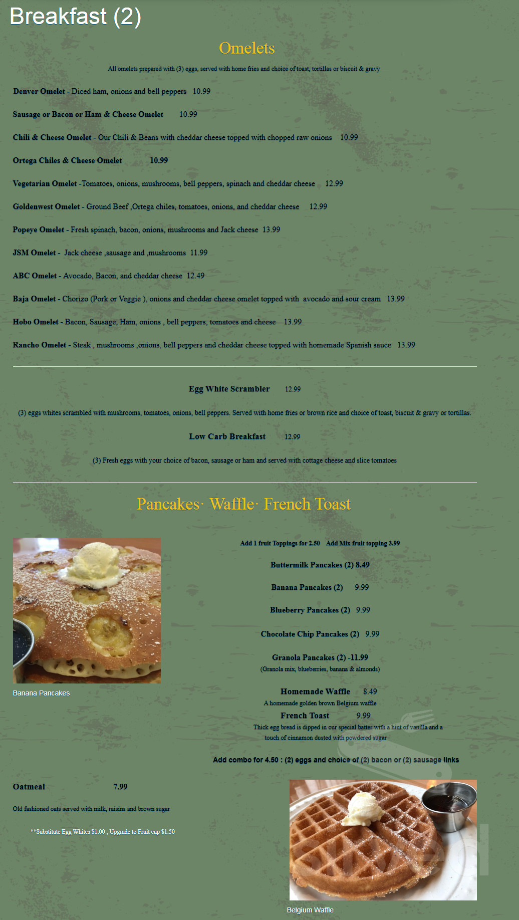 Country Cafe menu in Santa Ana, California, USA