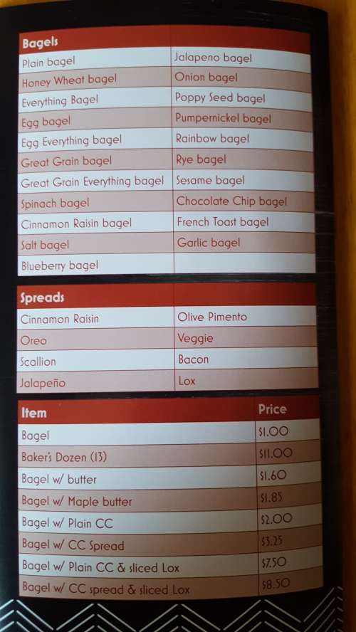 All Star Bagels menu in Lewisburg, Pennsylvania, USA