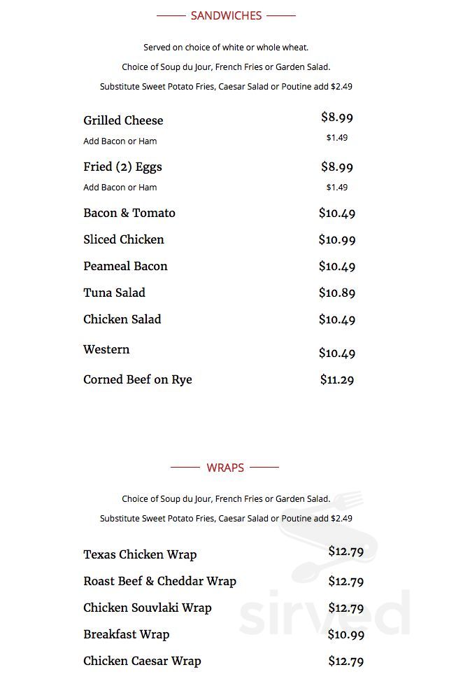 El Spero menu in Oakville, Ontario, Canada