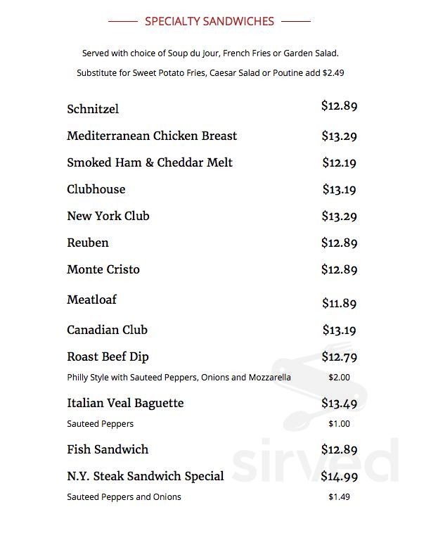 El Spero menus in Oakville, Ontario, Canada