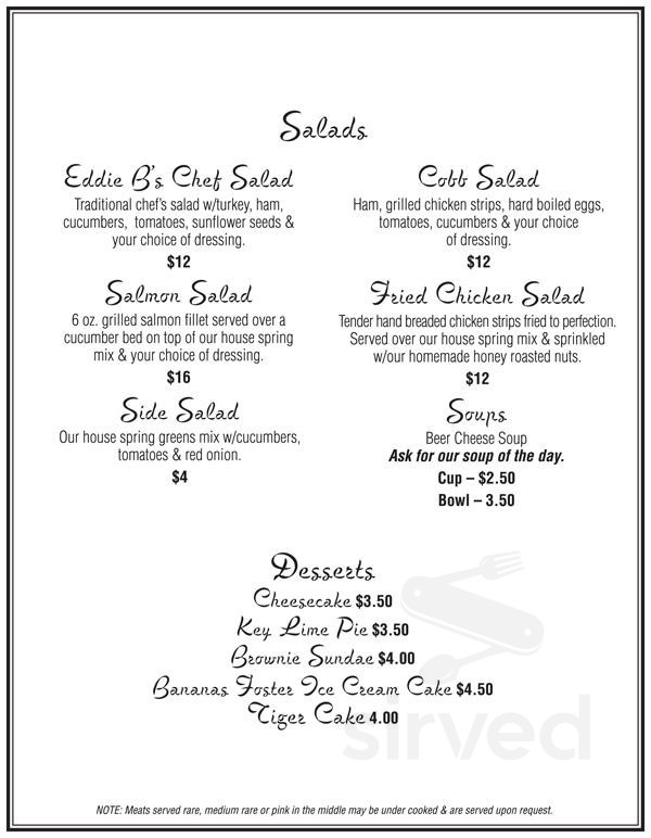 Eddie B's White Spruce Inn menus in Eagle River, Wisconsin, United States