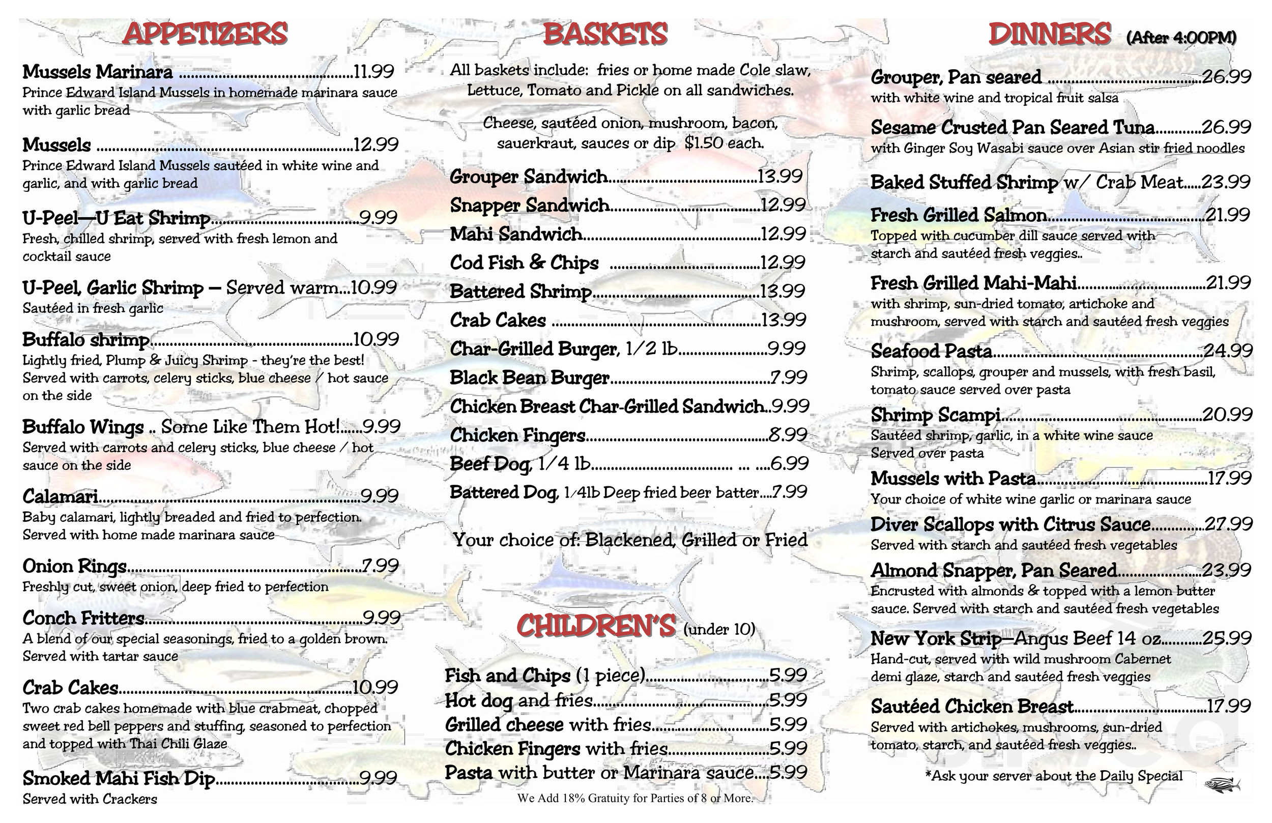 Casey Key Fish House menu in Osprey, Florida, USA