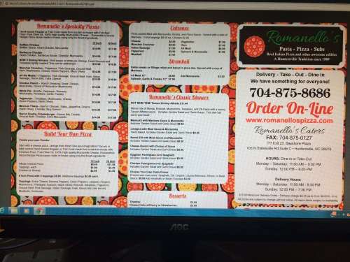 Romanello's Pasta-Pizza-Subs menu in Huntersville, North Carolina, USA