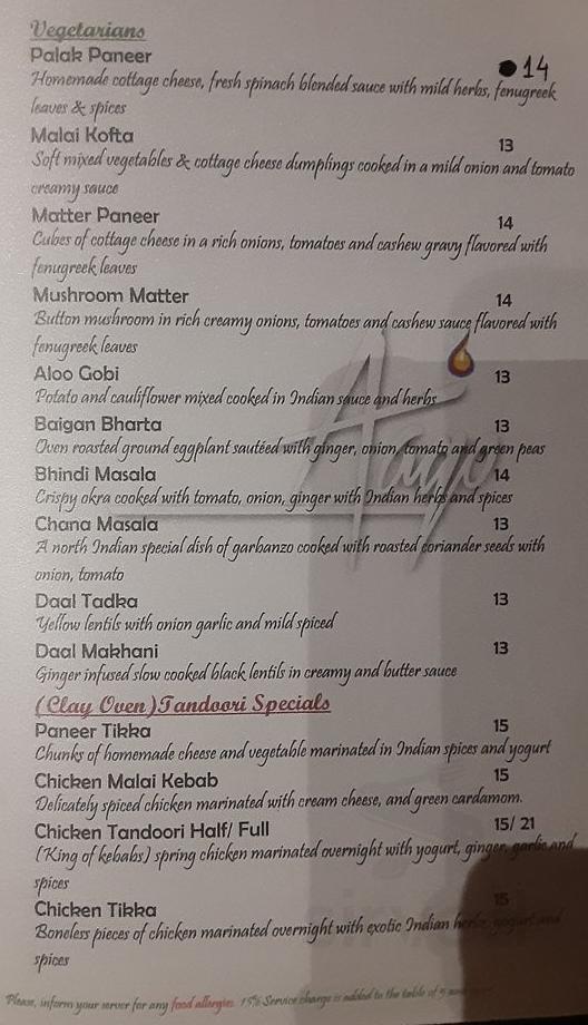 Aago Indian/ Nepalese Restaurant & Bar menu in Newport News, Virginia, USA