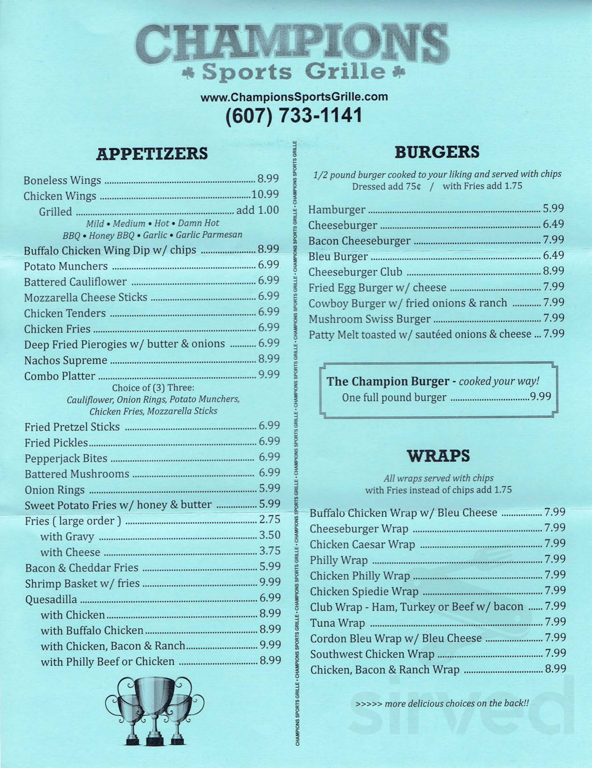 Menu for Champions Sports Grille in Elmira, NY | Sirved