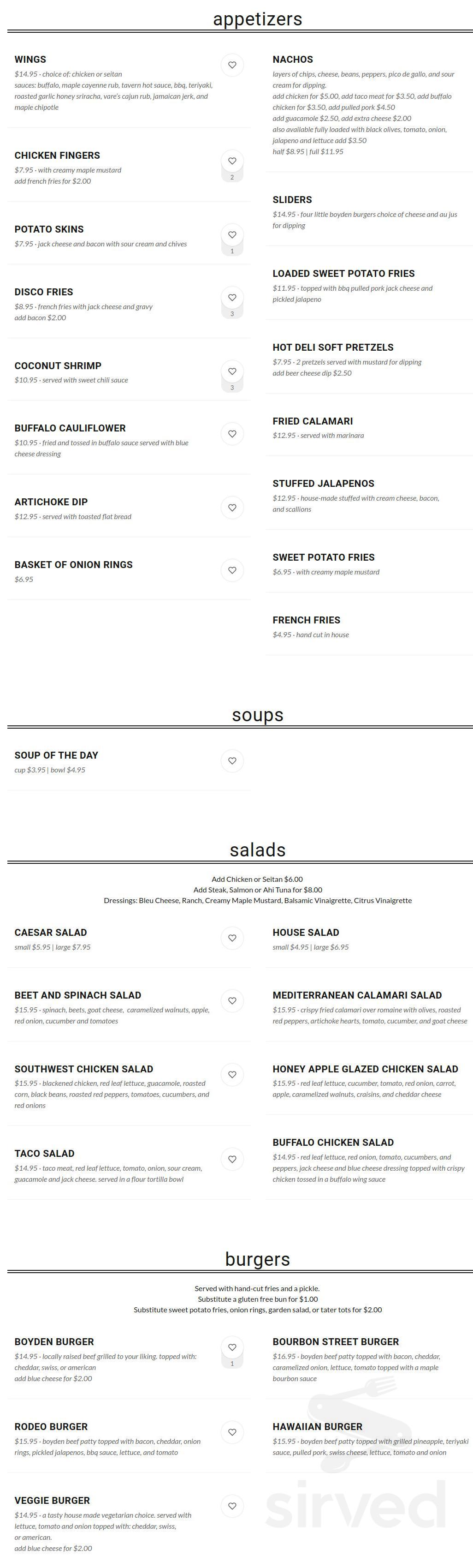 Village Tavern menu in Jeffersonville, Vermont, USA