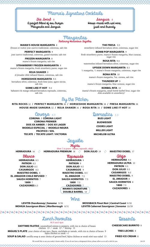 Mama Roja Méxican Kitchen menu in Oklahoma City, Oklahoma, USA