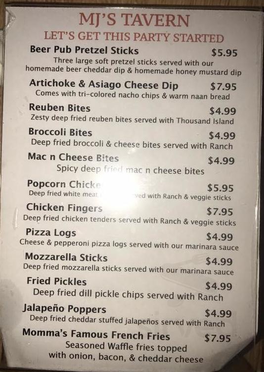 MJ's Tavern menus in Randolph, New York, United States