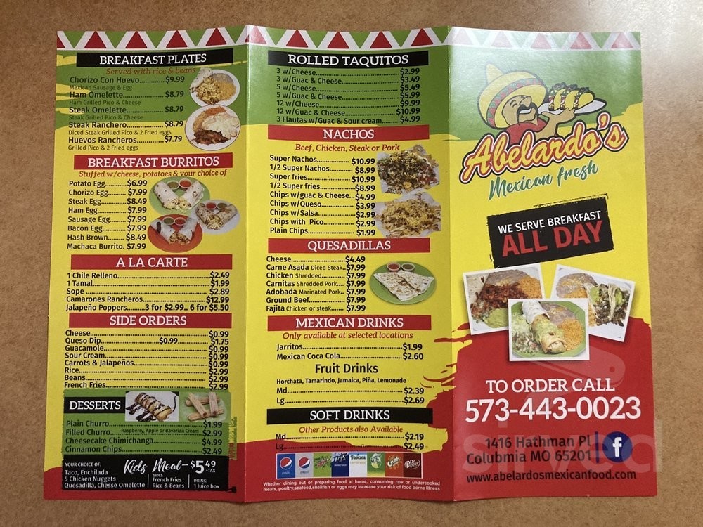 Abelardo's Mexican Restaurant menu in Columbia, Missouri, USA