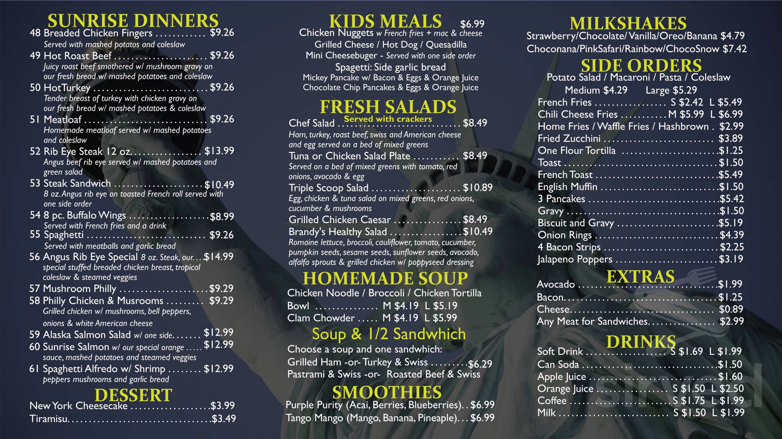 Menu - Spring Valley CA's Sunrise Deli New York Style | Sirved