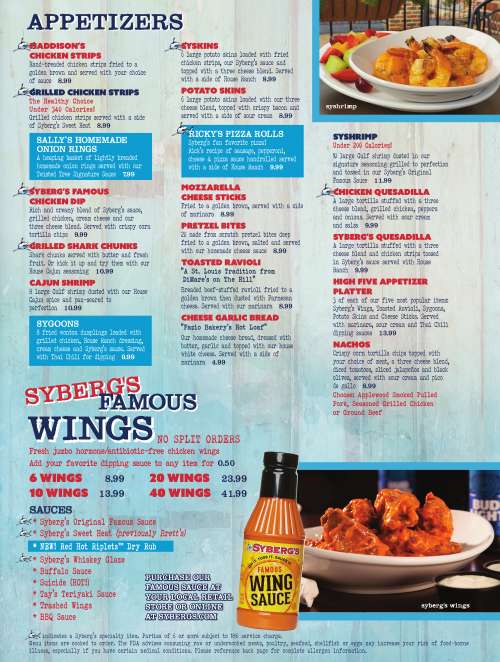 Syberg's Arnold menu in Arnold, Missouri, USA