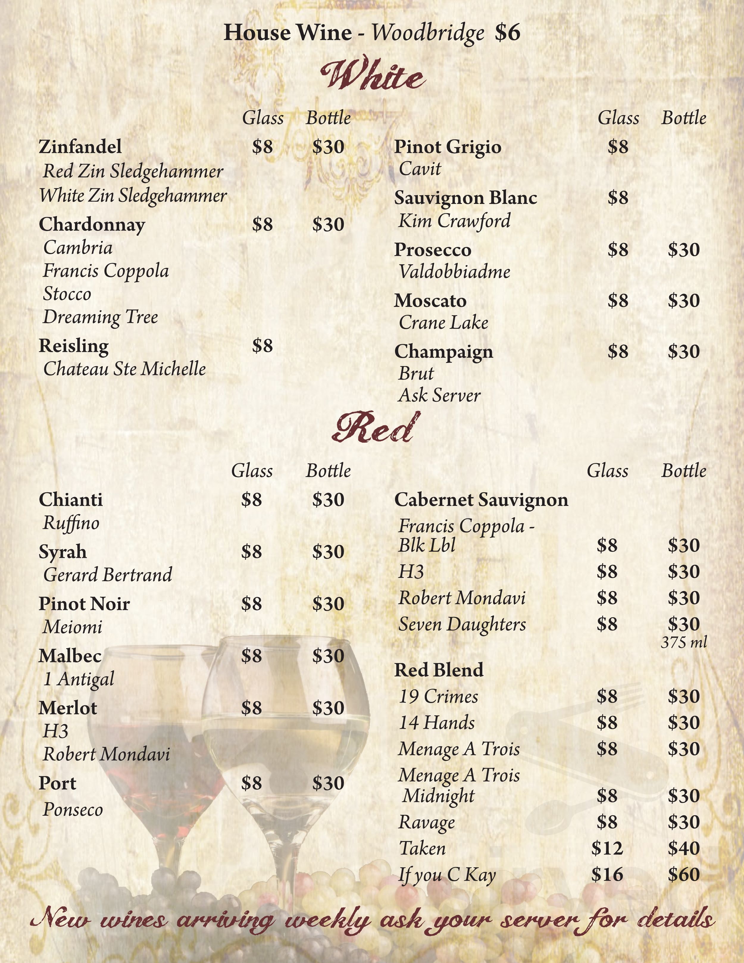 Menu - Algonquin IL's Twisted Rose | Sirved