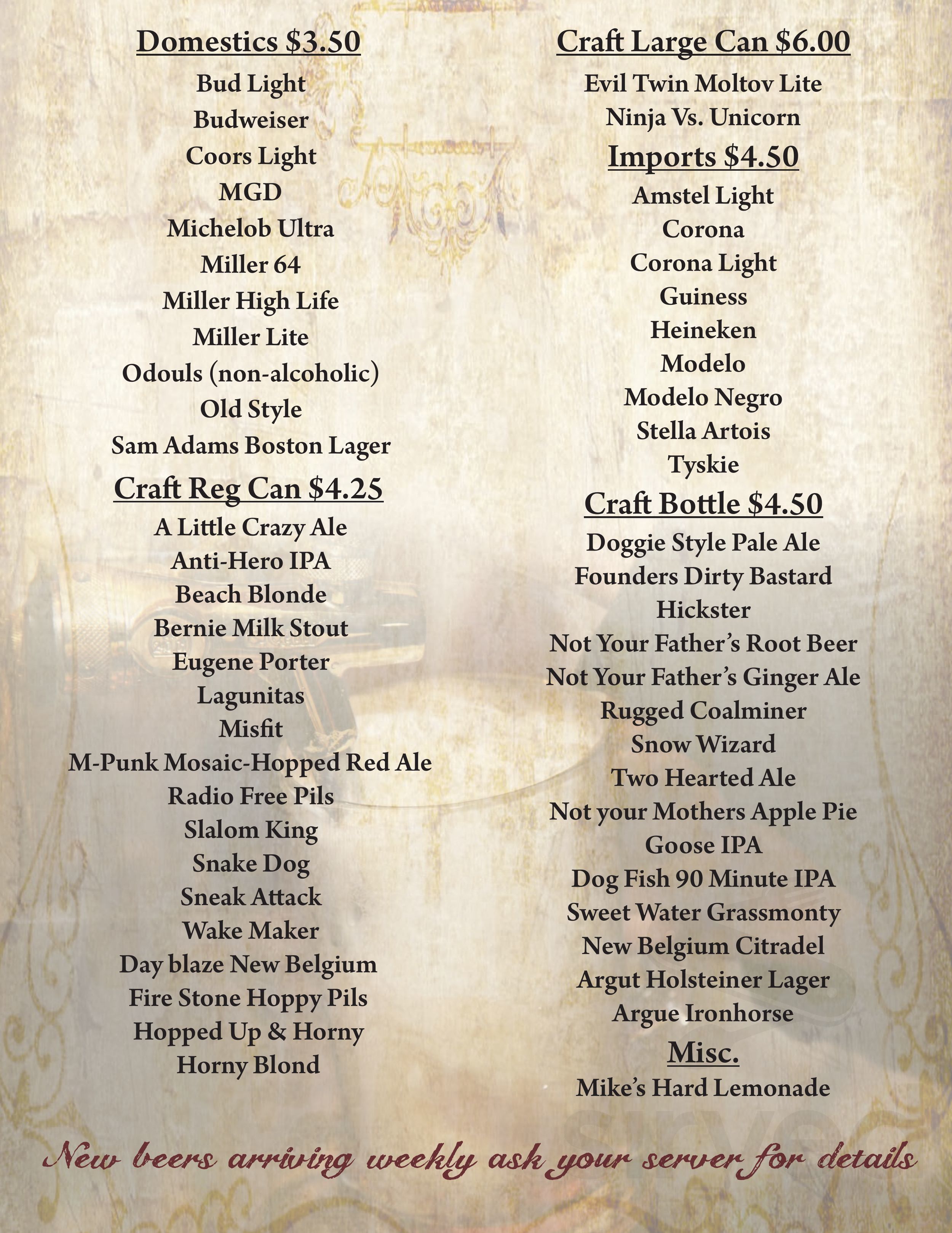 Menu - Algonquin IL's Twisted Rose | Sirved
