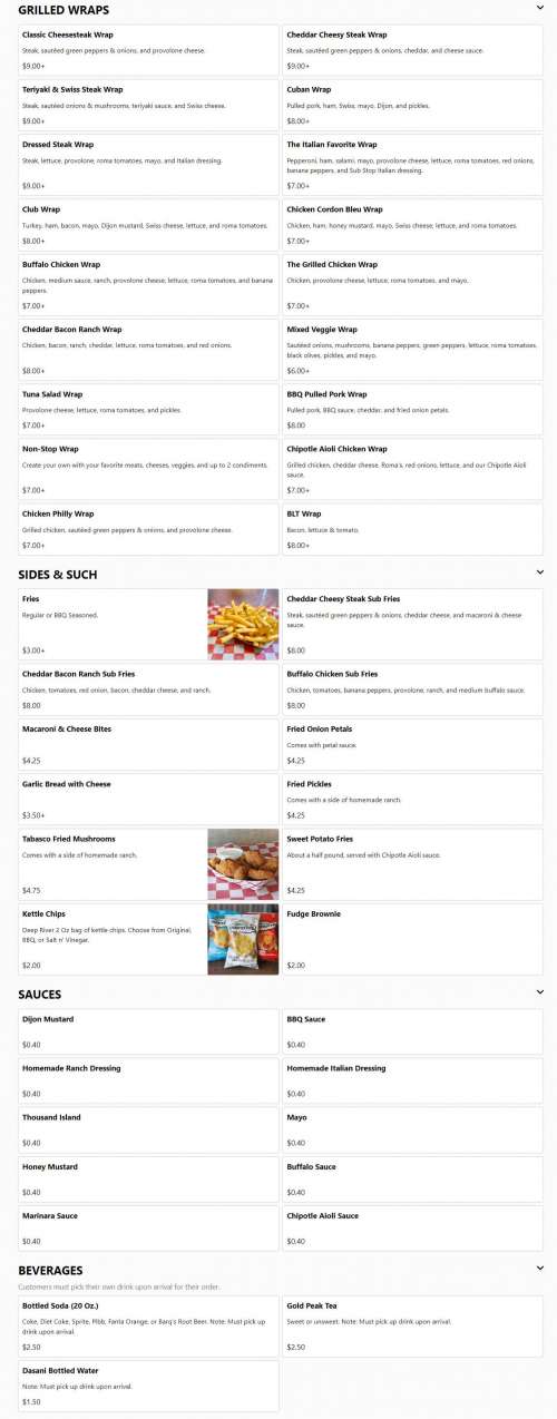 Sub Stop menu in Newton Falls, Ohio, USA