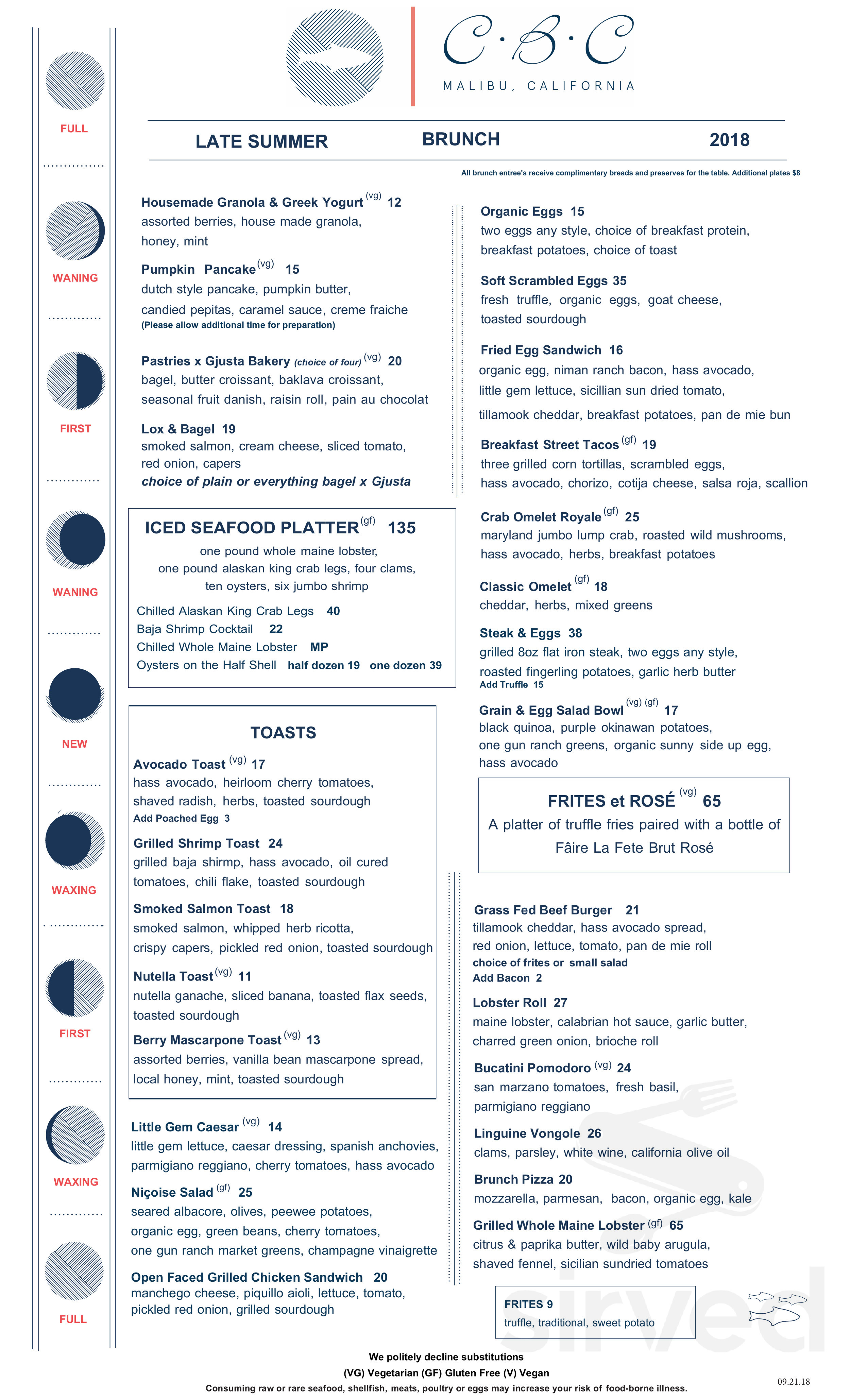 Carbon Beach Club Restaurant | Malibu Beach Inn menu in Malibu ...