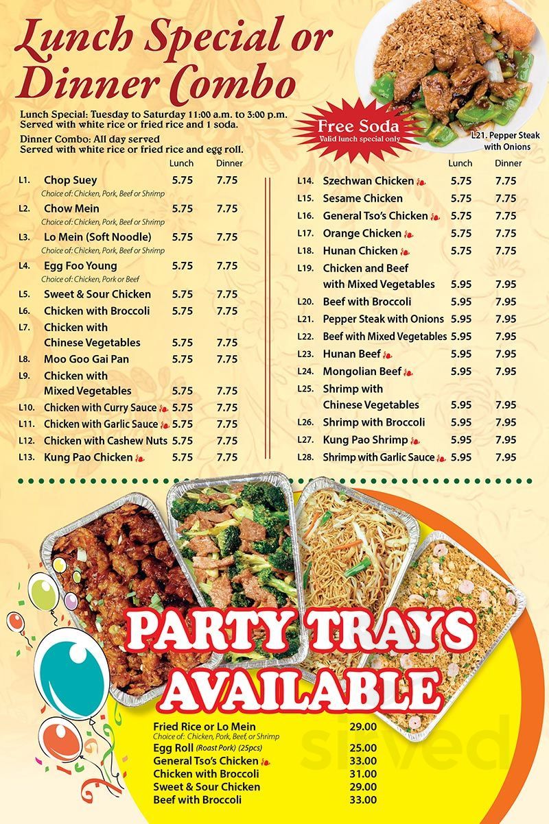 Chinatown menus in Harvard, Illinois, United States