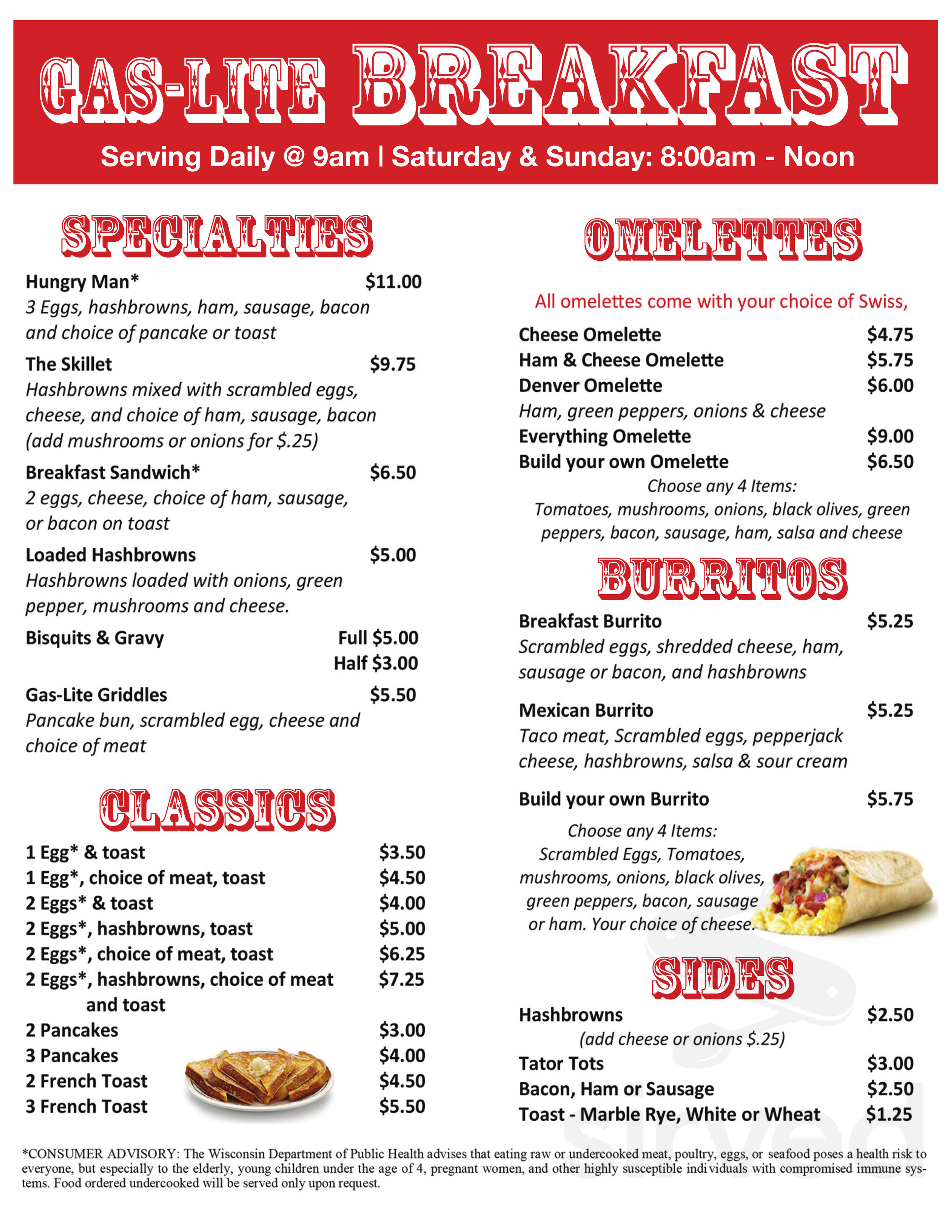 GasLite Bar and Grill menu in Ellsworth, Wisconsin, USA