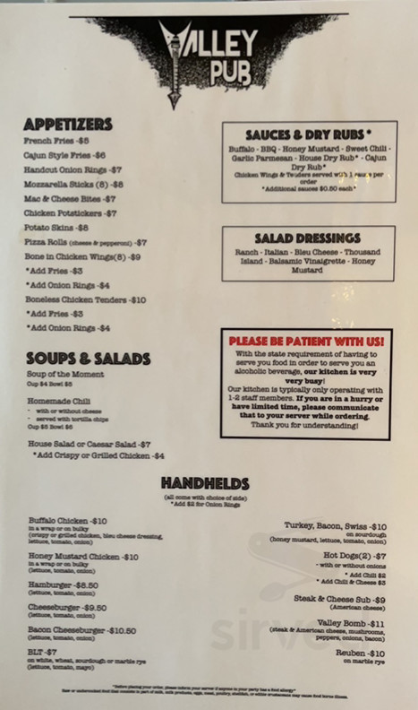 Valley Pub menus in Whitinsville, Massachusetts, United States