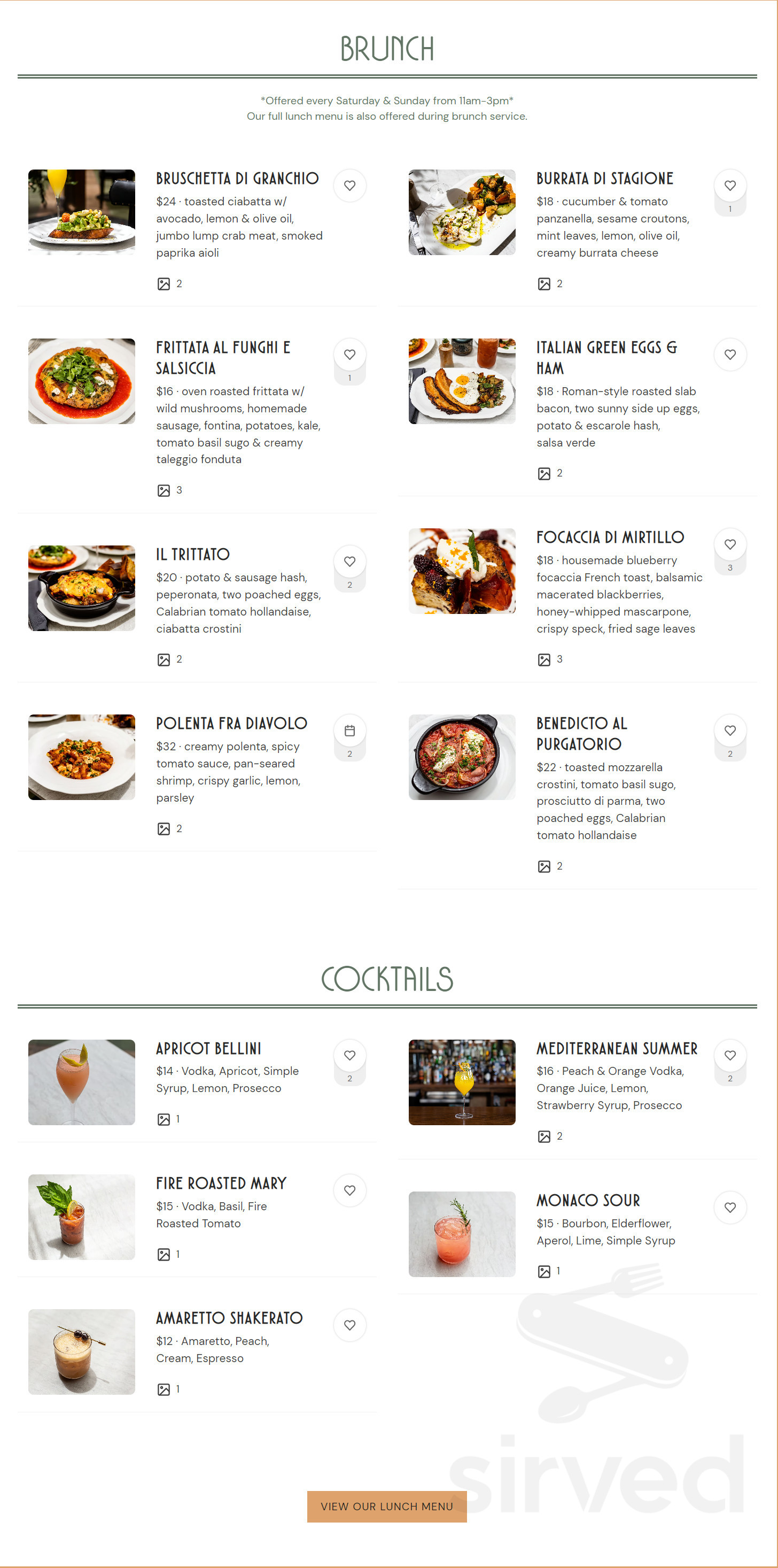 Trattoria Sofia menu in Houston, Texas, USA