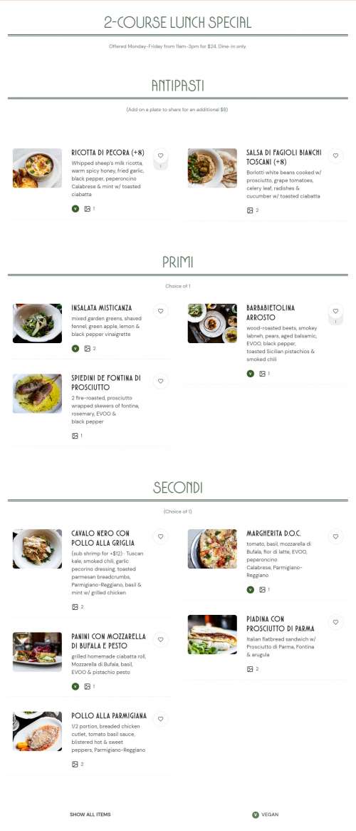 Trattoria Sofia menu in Houston, Texas, USA