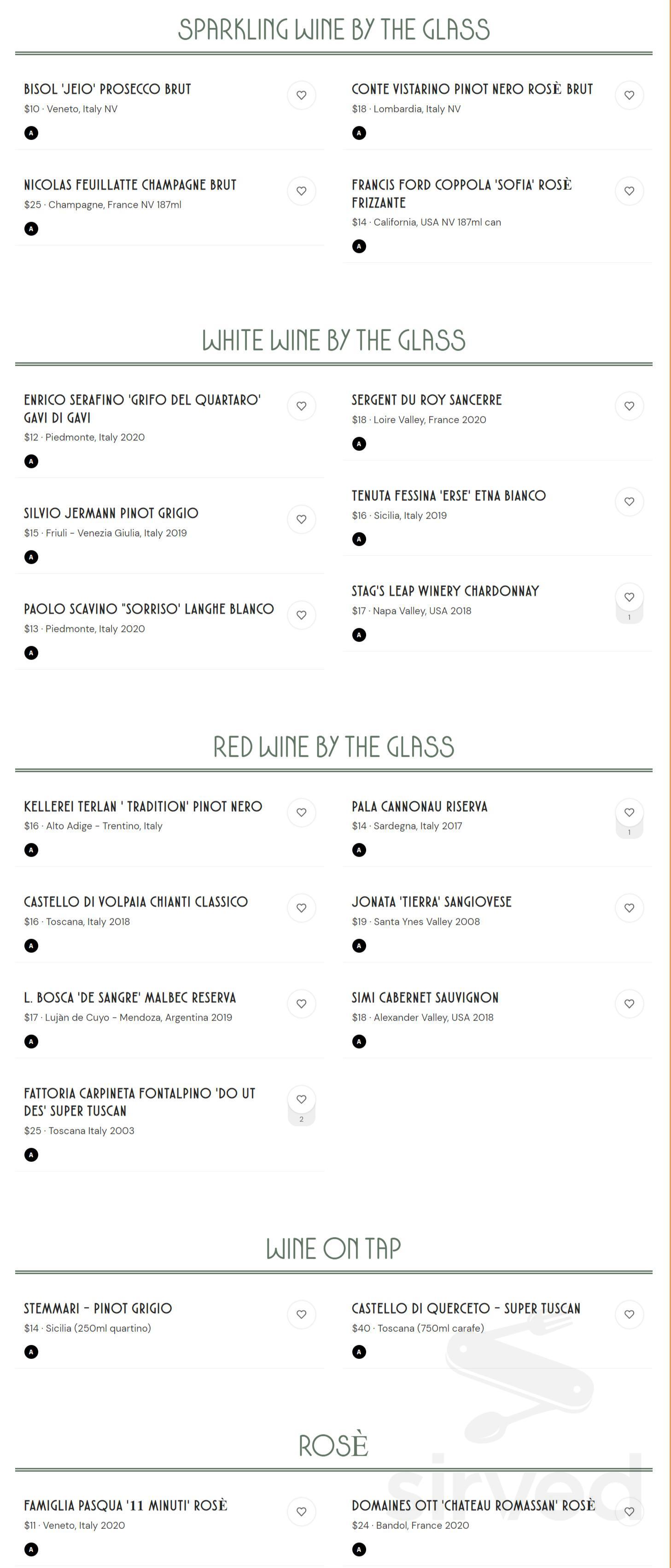 Trattoria Sofia menu in Houston, Texas, USA