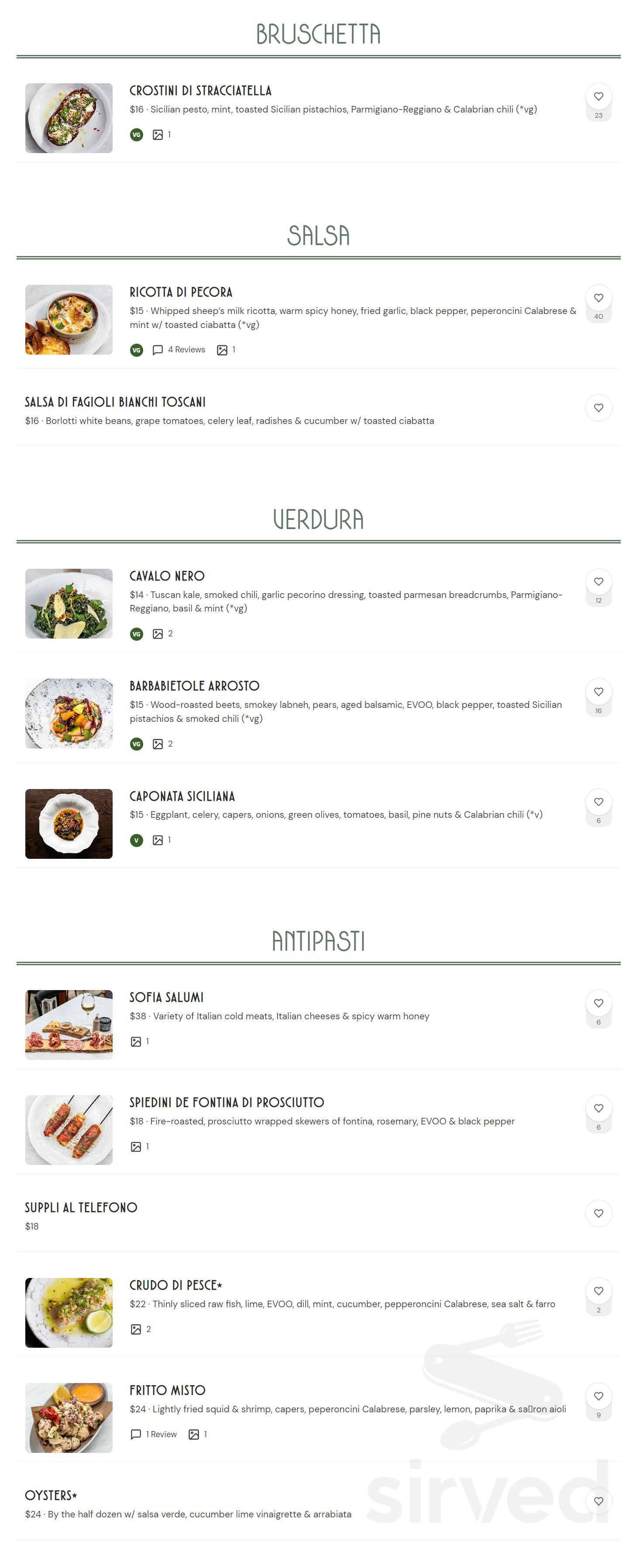 Trattoria Sofia menu in Houston, Texas, USA