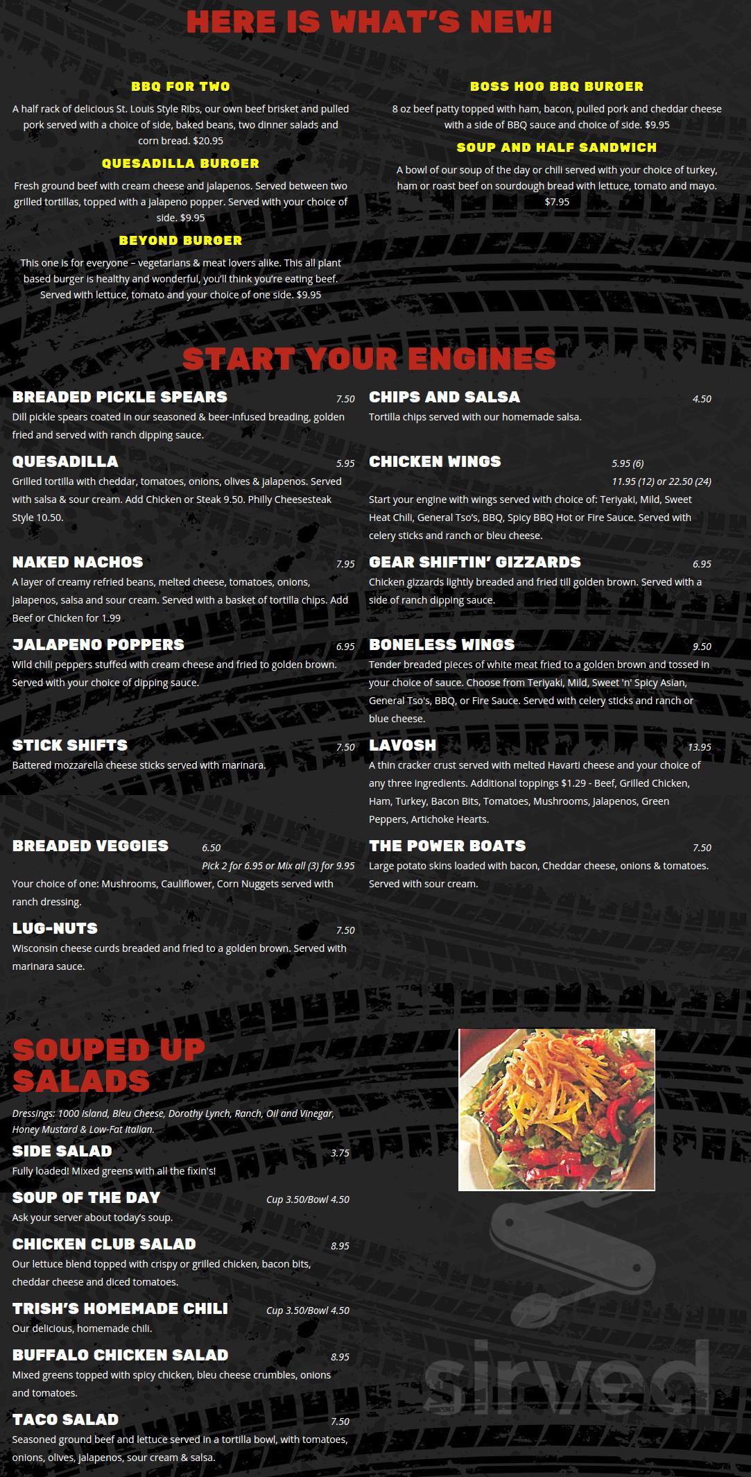 The Garage Sports Bar & Grill menu in Lincoln, Nebraska, USA