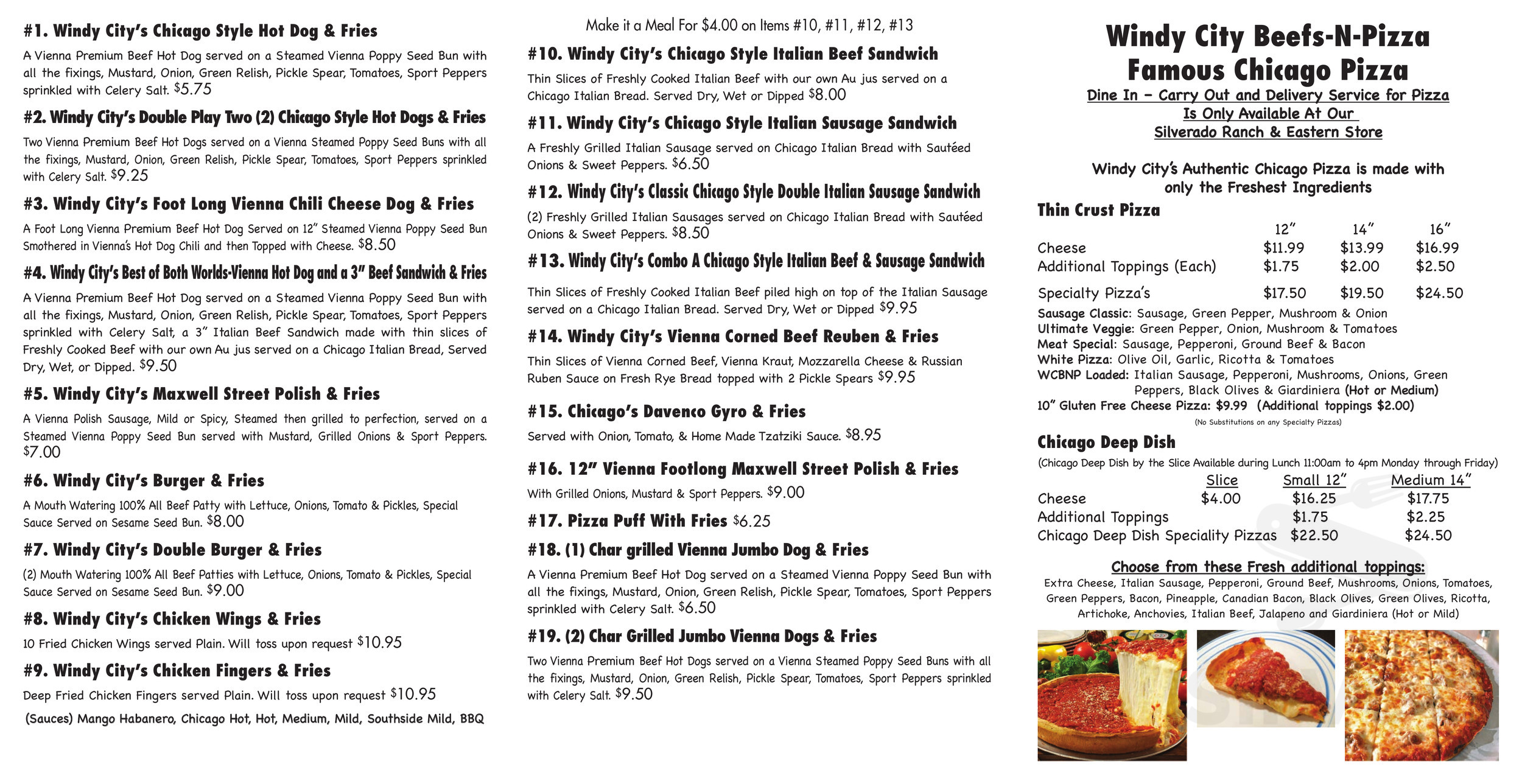 Windy City Beefs N Pizza menu in Las Vegas, Nevada, USA