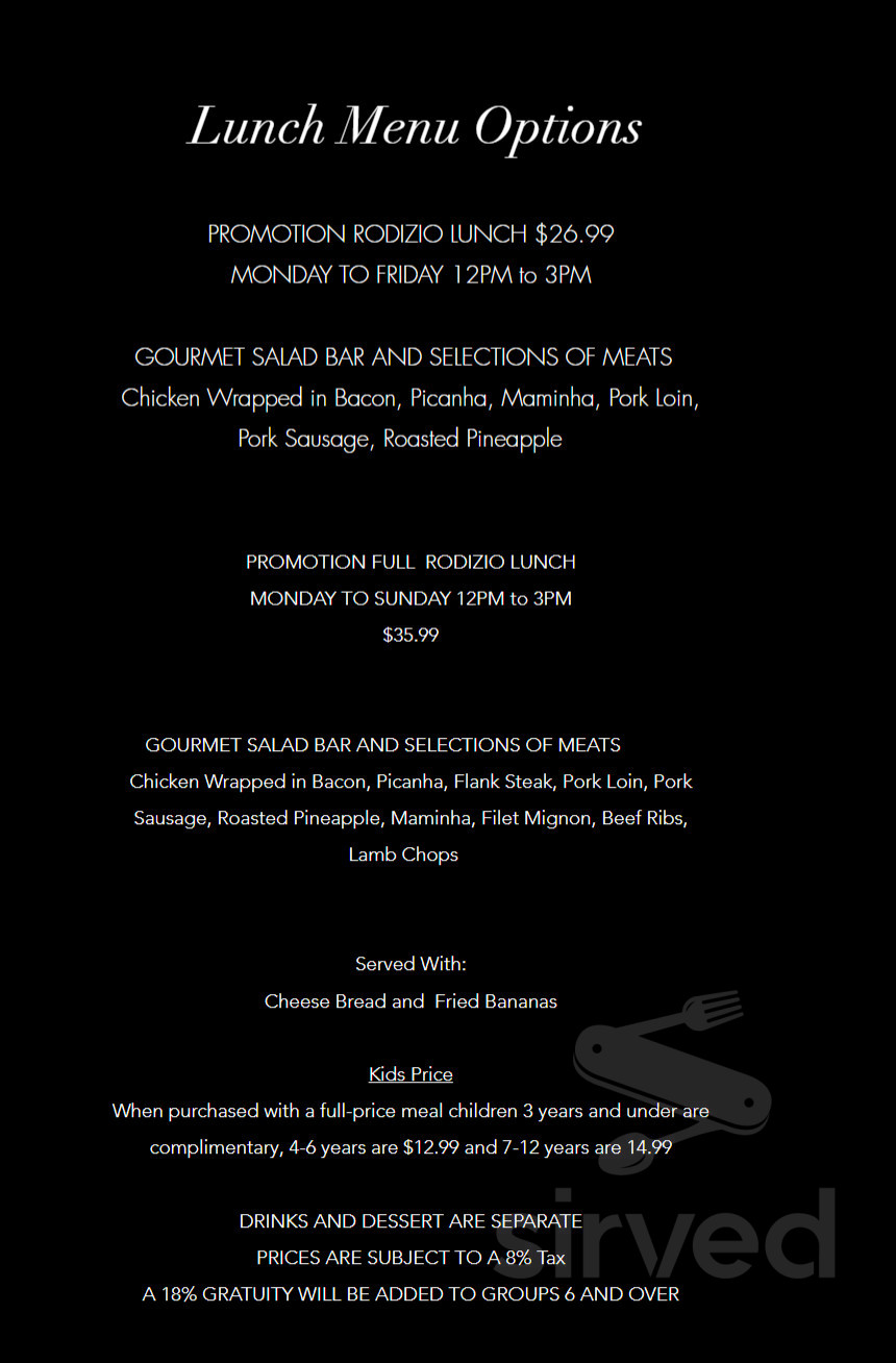 Flama Brazilian Steakhouse menu in Homestead, Florida, USA