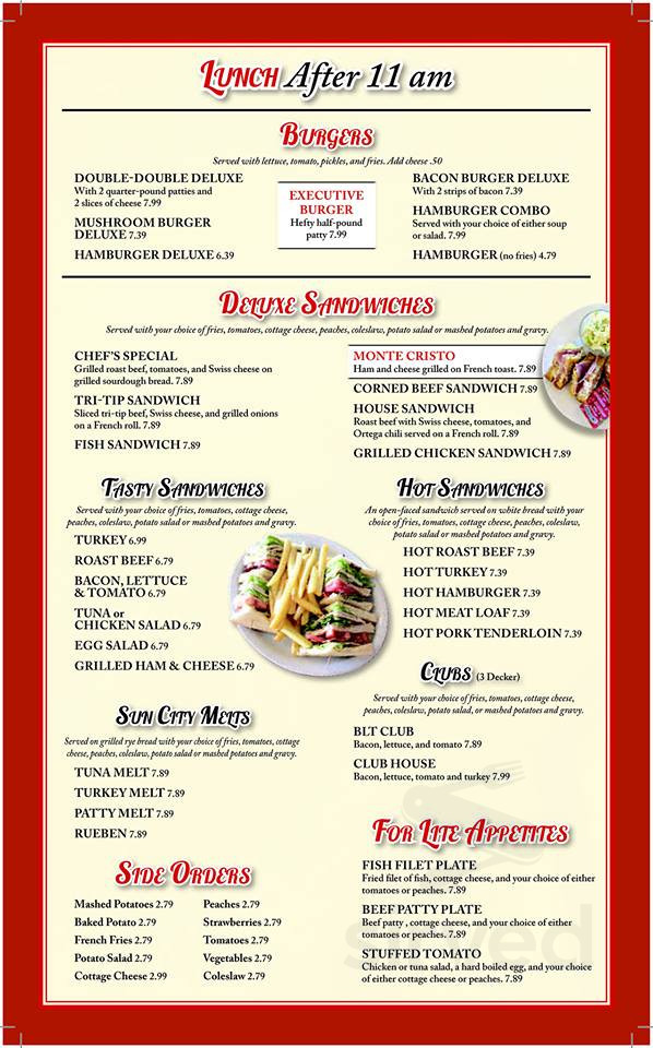 Menu - Sun City CA's Sun City Family Restaurant | Sirved