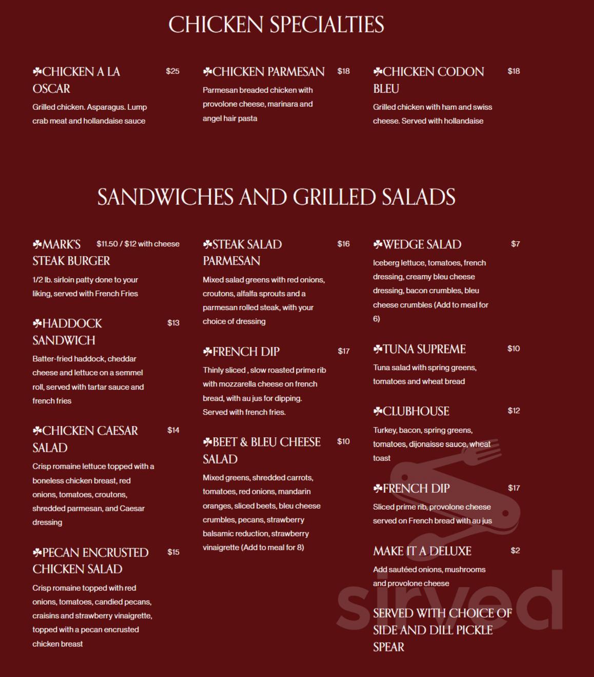 Mark's East Side menu in Appleton, Wisconsin, USA