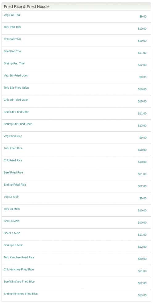 Kai Asian Fusion menu in Springvale, Maine, USA