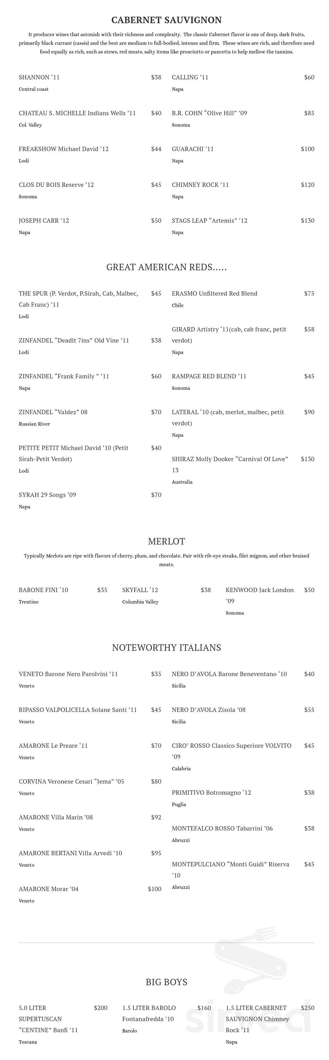 Tarantino Restaurant & Bar menu in Westport, Connecticut, USA