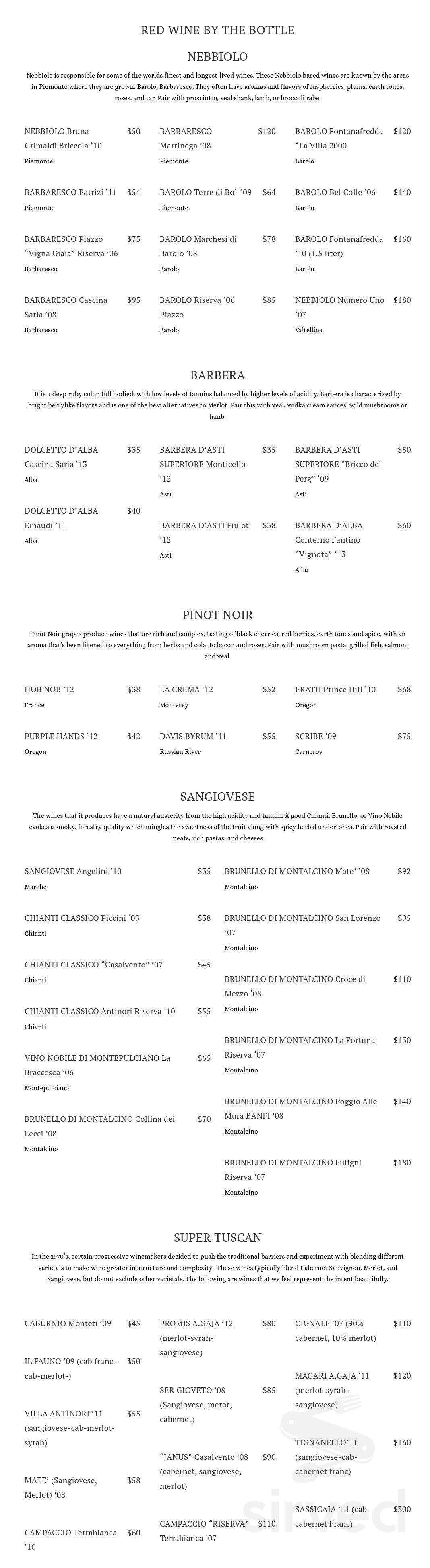 Tarantino Restaurant & Bar menu in Westport, Connecticut, USA