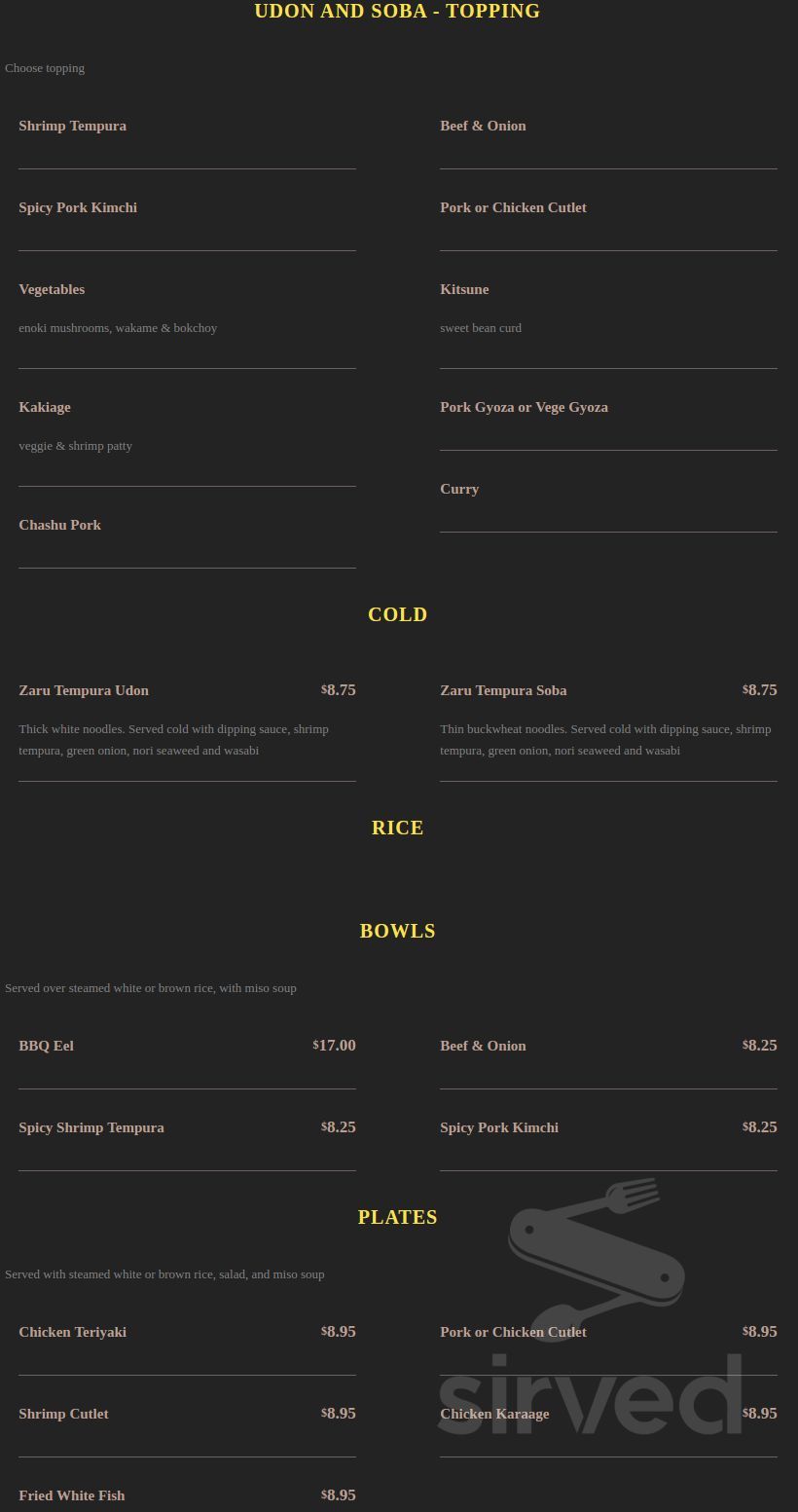 Tensuke Express menus in Columbus, Ohio, United States