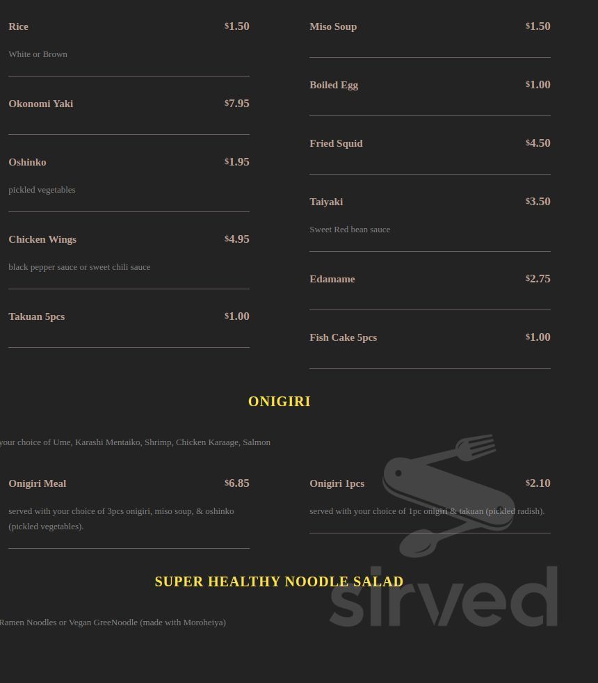 Tensuke Express menus in Columbus, Ohio, United States