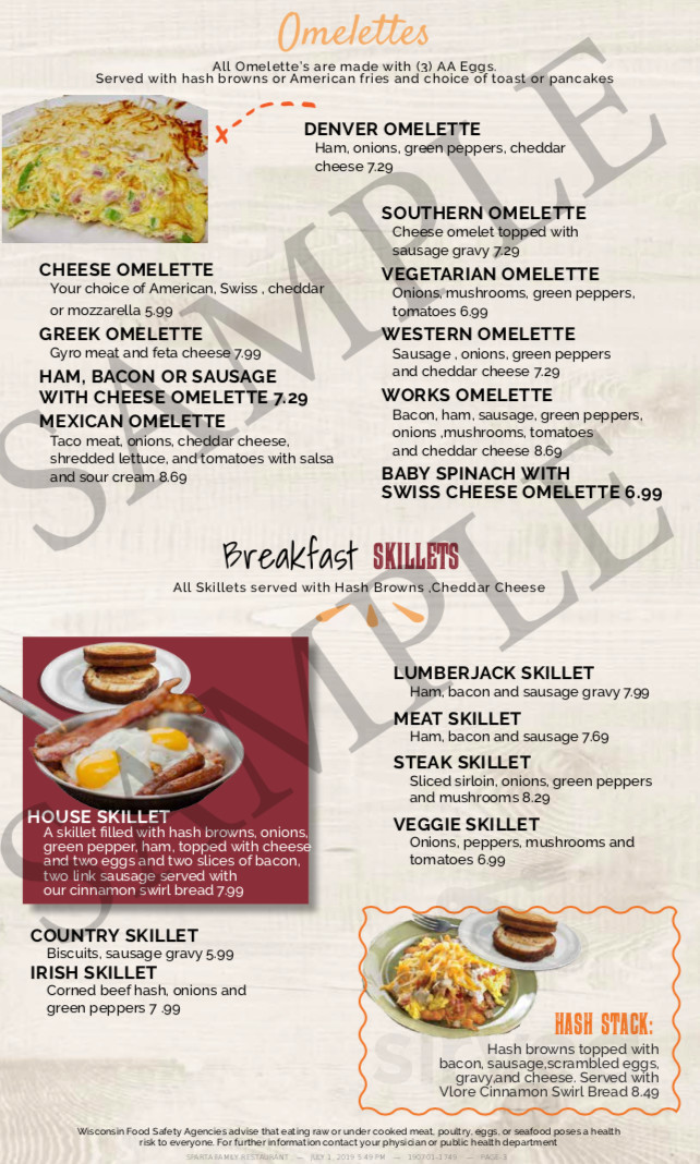 Sparta Family Restaurant menu in Sparta, Wisconsin, USA