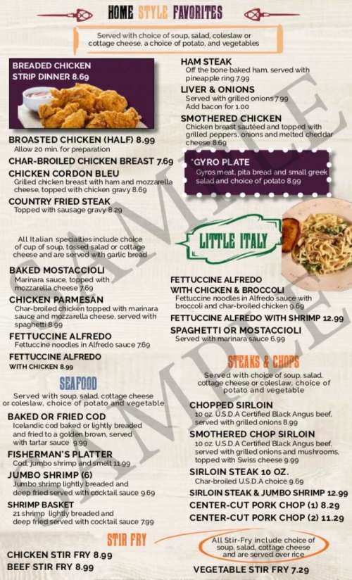 Sparta Family Restaurant menu in Sparta, Wisconsin, USA