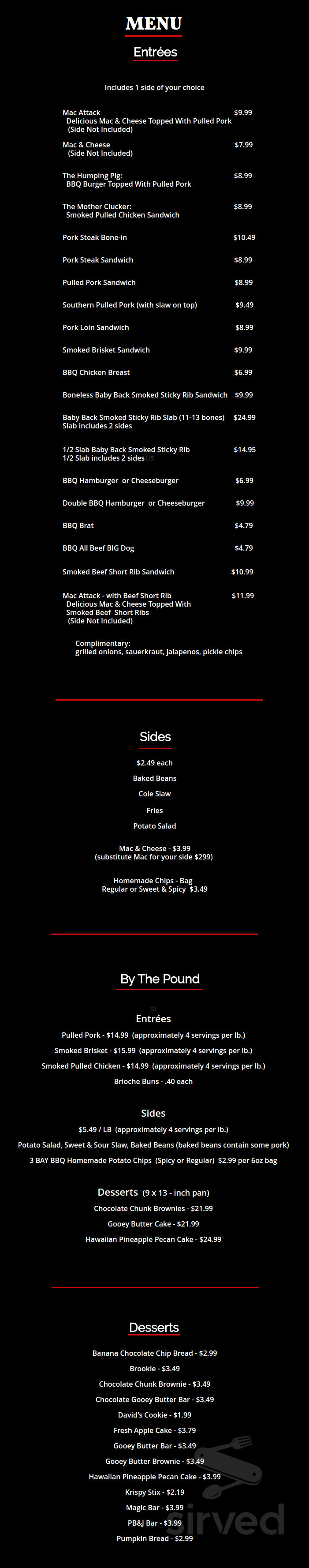 3 BAY BBQ & BAKERY menu in Town and Country, Missouri, USA