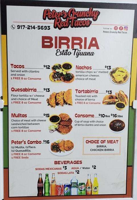 Peter's Crunchy Red Tacos menu in Brooklyn, New York, USA