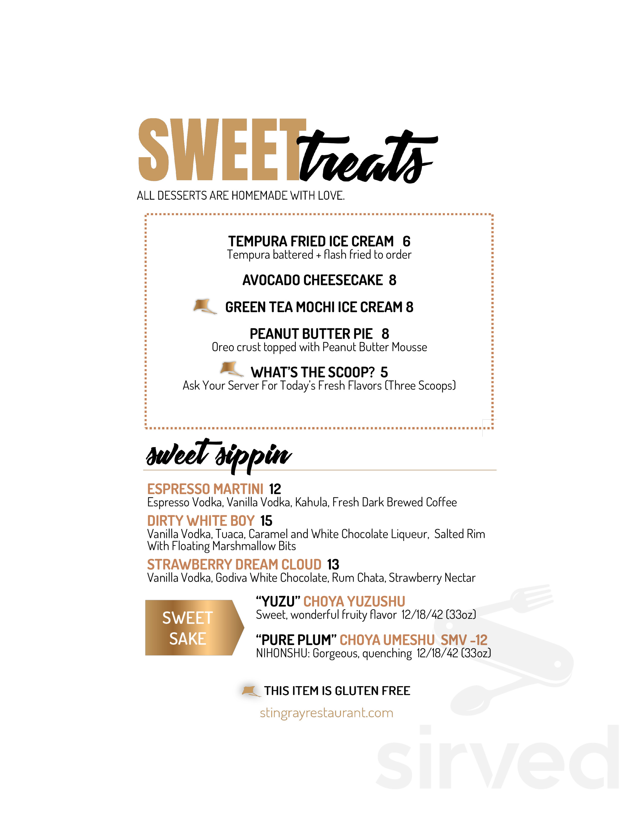 Menu for Stingray Sushi Bar + Asian Grill in Rehoboth Beach, DE | Sirved