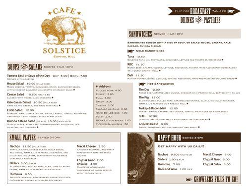 Cafe Solstice menu in Seattle, Washington, USA