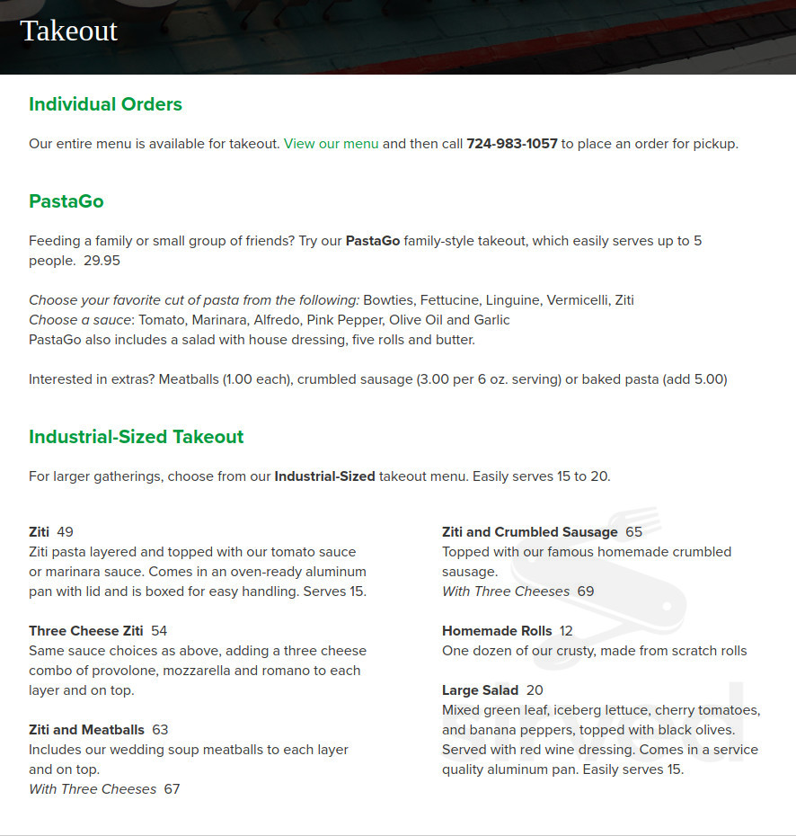 Combine Brothers menu in Hermitage, Pennsylvania, USA