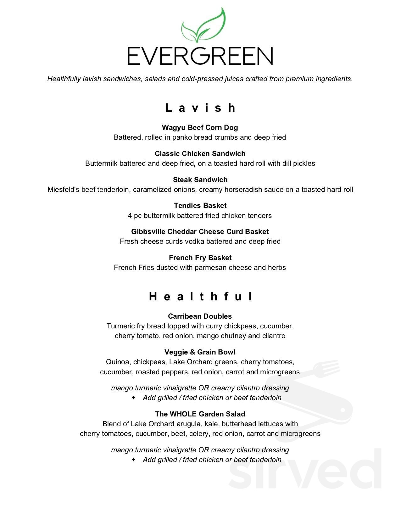 Evergreen Food Truck menu in Sheboygan, Wisconsin, USA