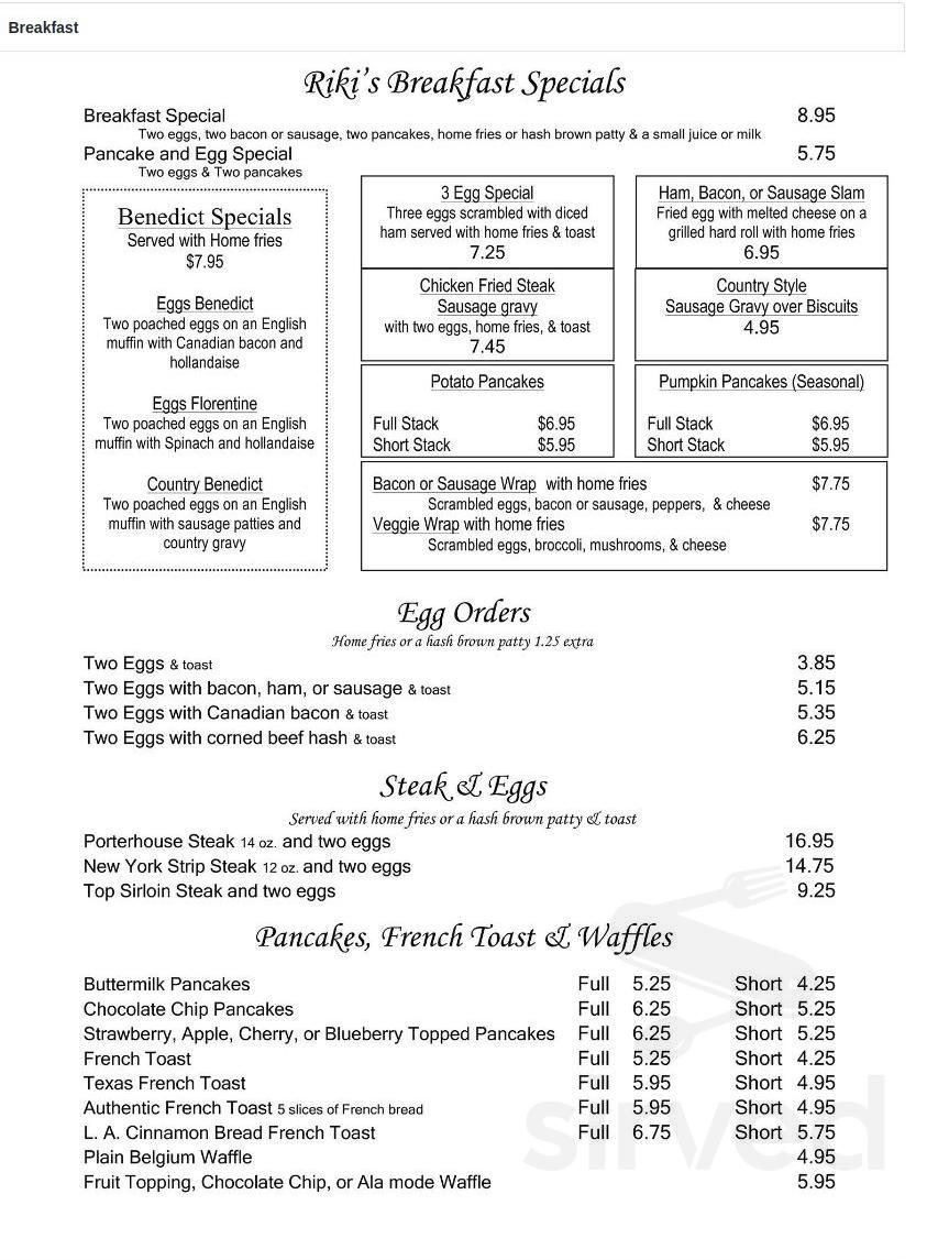 Riki's Family Restaurant menus in Fairport, New York, United States
